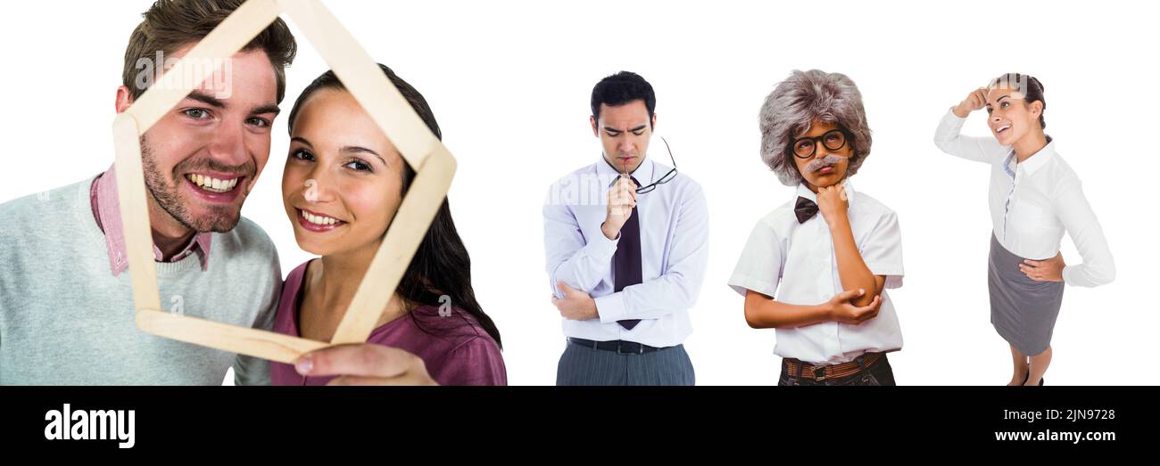 Multiple people of different professions against copy space on white ...