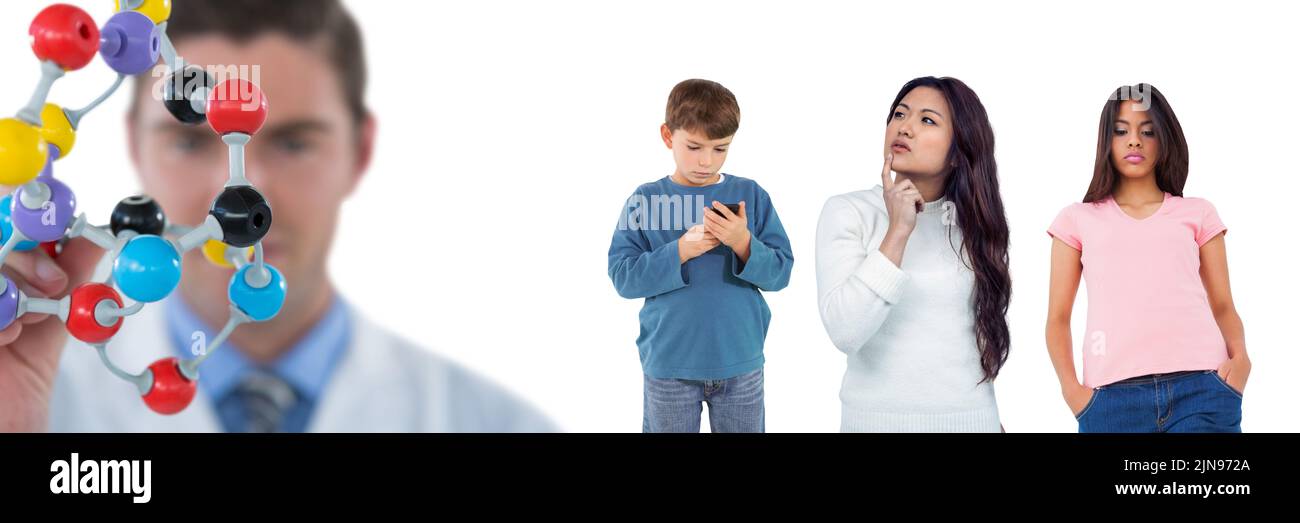 Multiple people of different professions against copy space on white ...