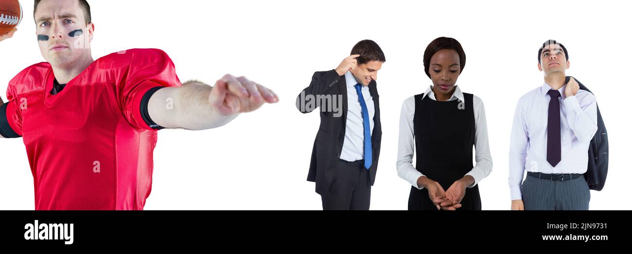 Multiple people of different professions against copy space on white ...