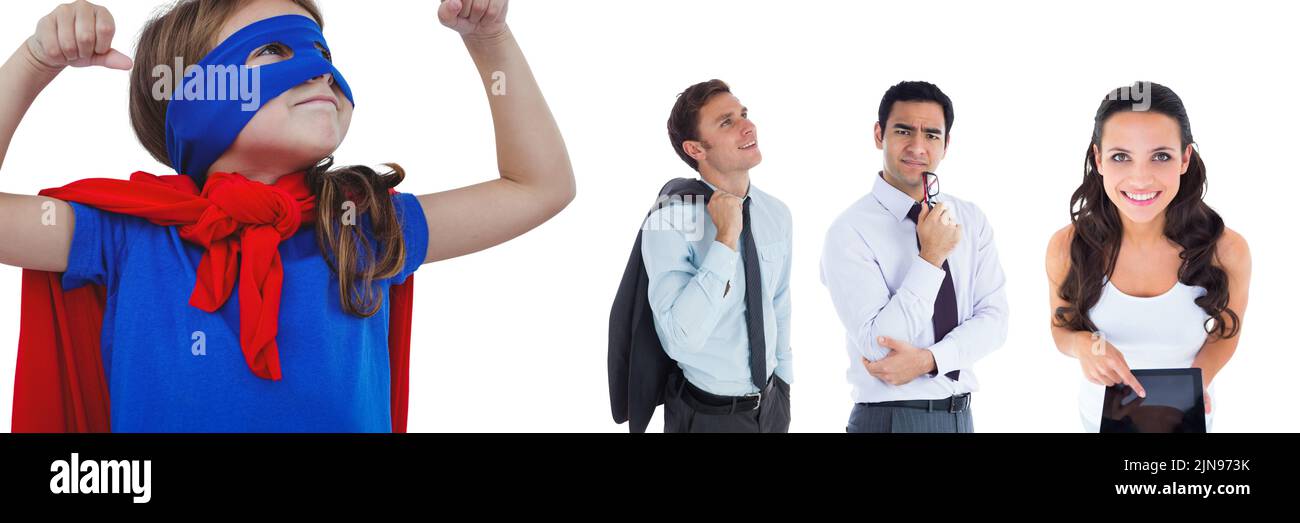 Multiple people of different professions against copy space on white ...