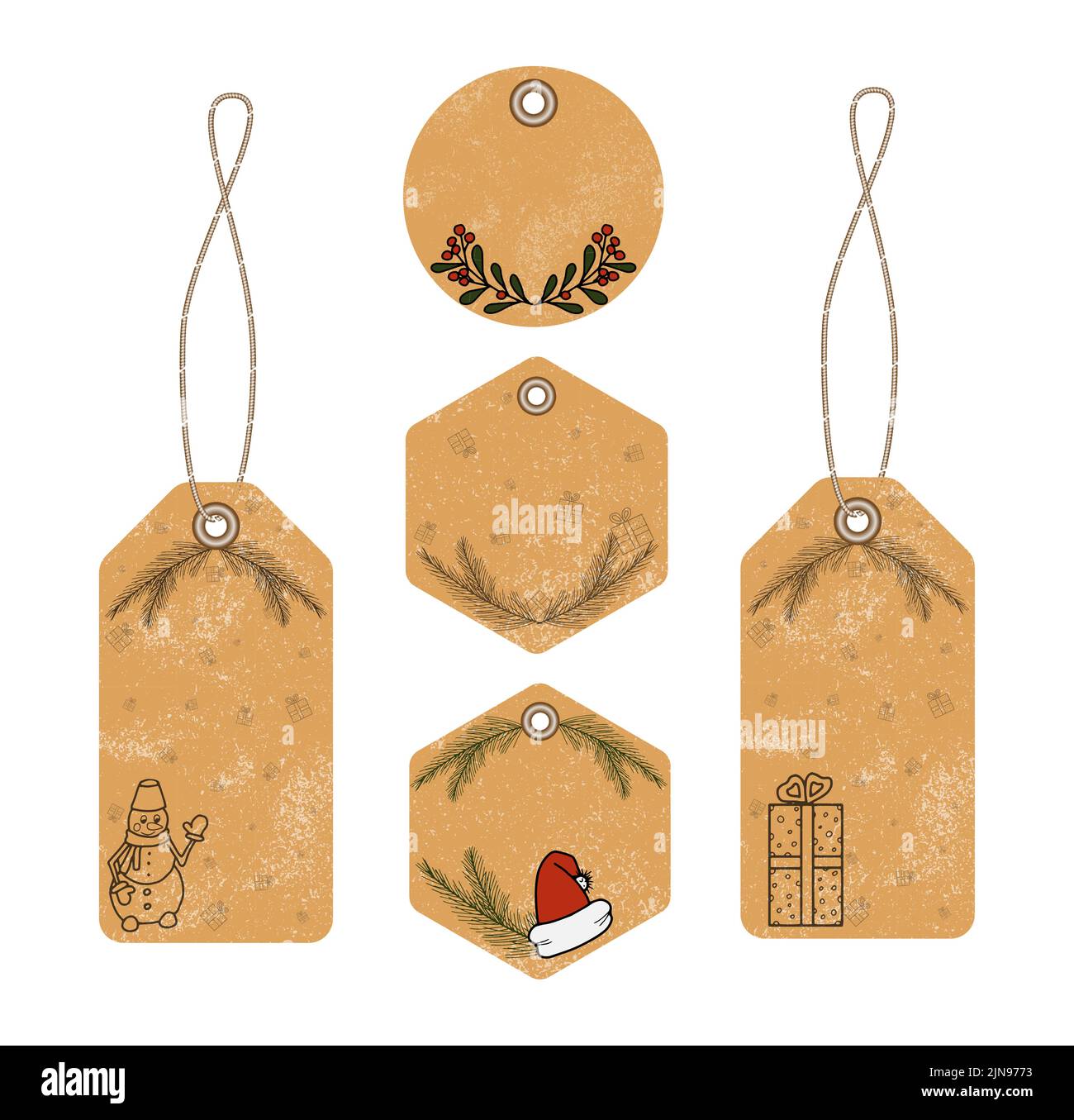 Collection of paper, vintage tags for Christmas and New Year with a ...
