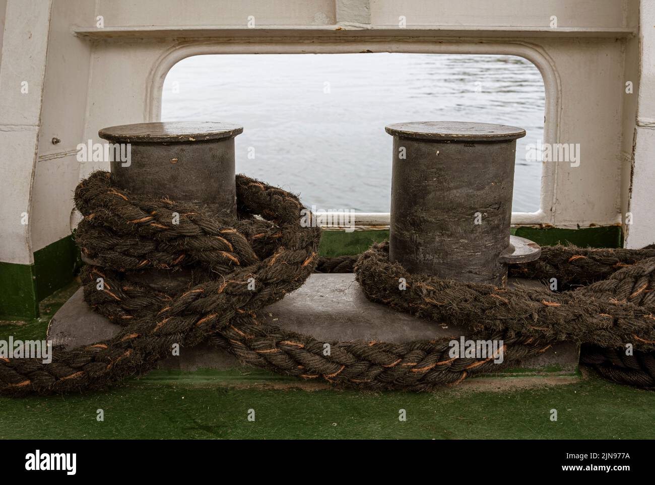 Montenegro - May 7, 2022 - Thick ship ropes on ferry Stock Photo - Alamy