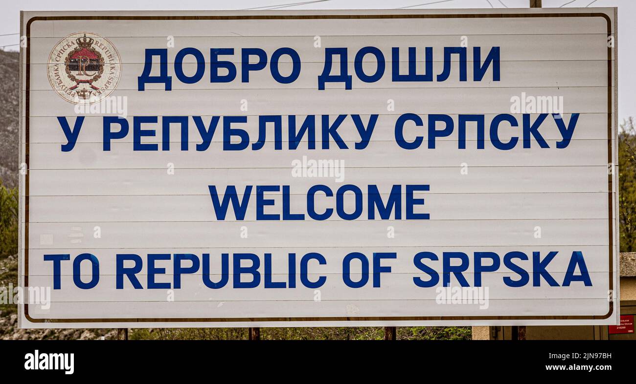 Montenegro - May 7, 2022 - Sign says Welcome to Republic of Srpska ...