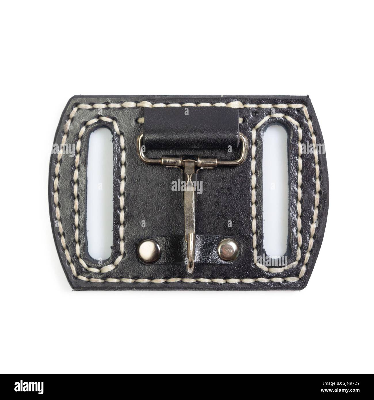 leather key strap with iron carabiner for mounting on a belt isolated on white background Stock ...