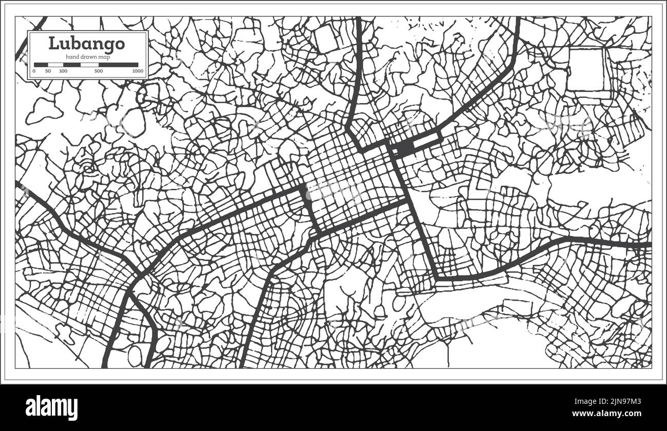 Lubango Angola City Map in Black and White Color in Retro Style ...