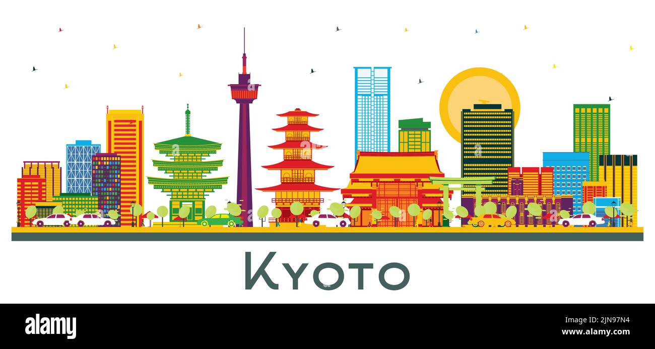 Kyoto Japan City Skyline with Color Buildings Isolated on White. Vector ...