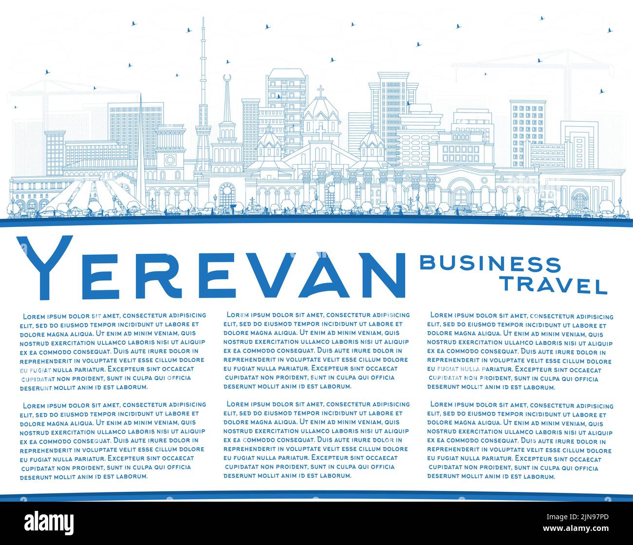 Outline Yerevan Armenia City Skyline with Blue Buildings and Copy Space ...