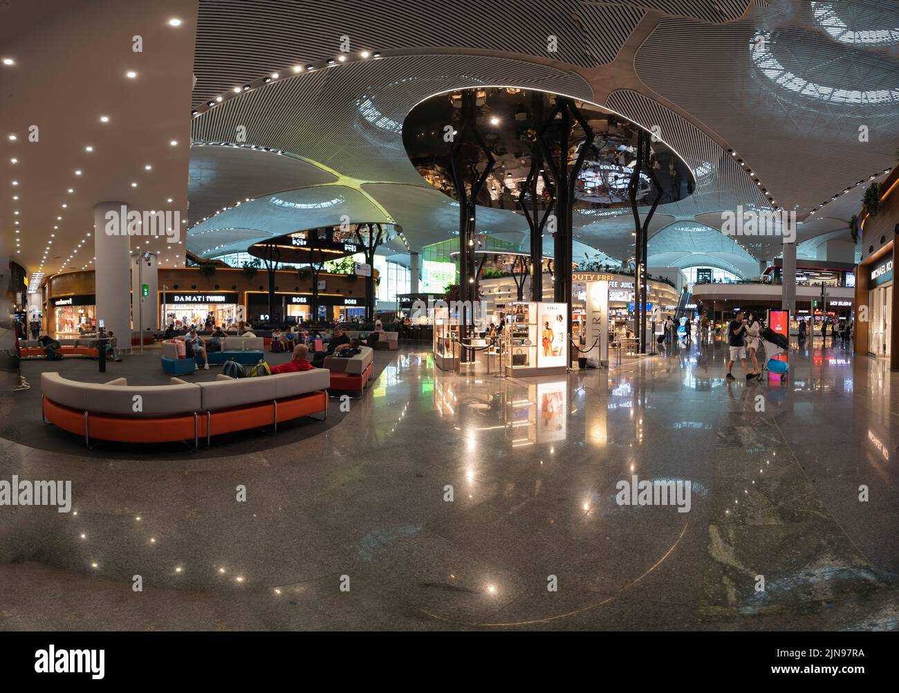 An inside shot of a modern Istanbul Airport with gorgeous architecture ...