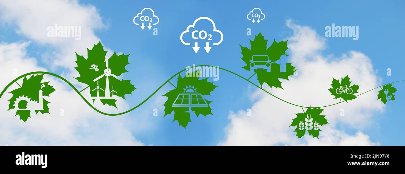 reducing CO2 emissions to stop climate change. green energy background ...