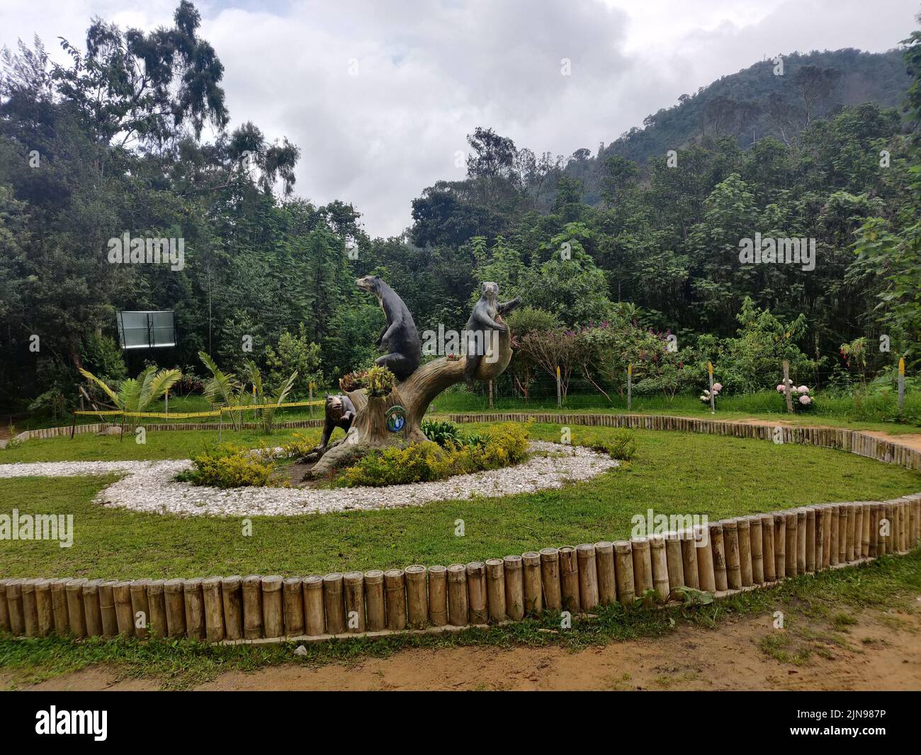 Natural park entry bears playing monument Stock Photo - Alamy