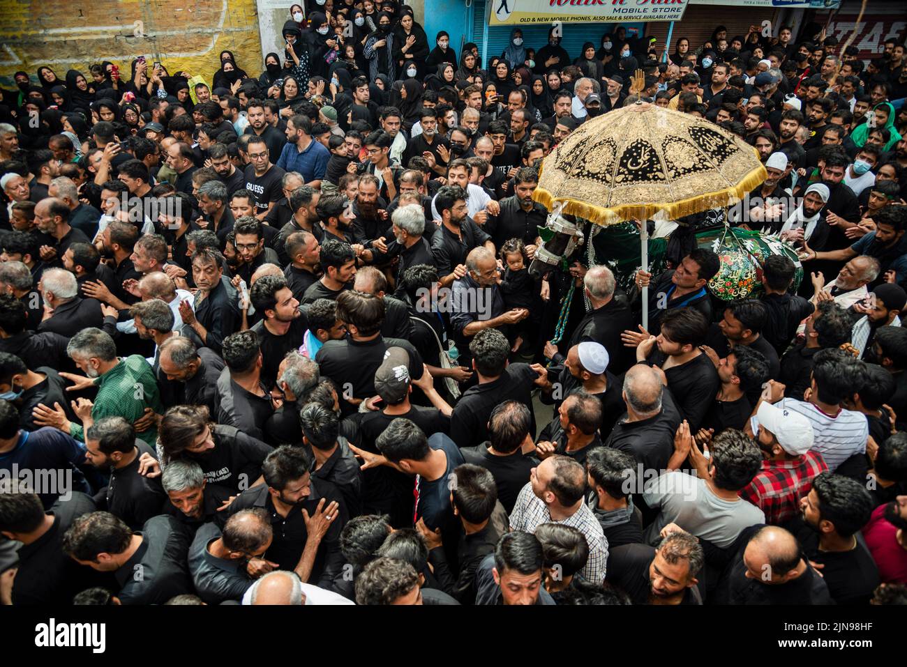 Srinagar, India. 09th Aug, 2022. Shia Muslims gathered around a Horse ...