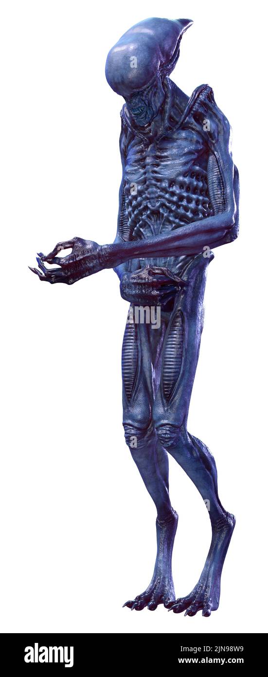 3D rendering of a blue male alien isolated on white background Stock ...