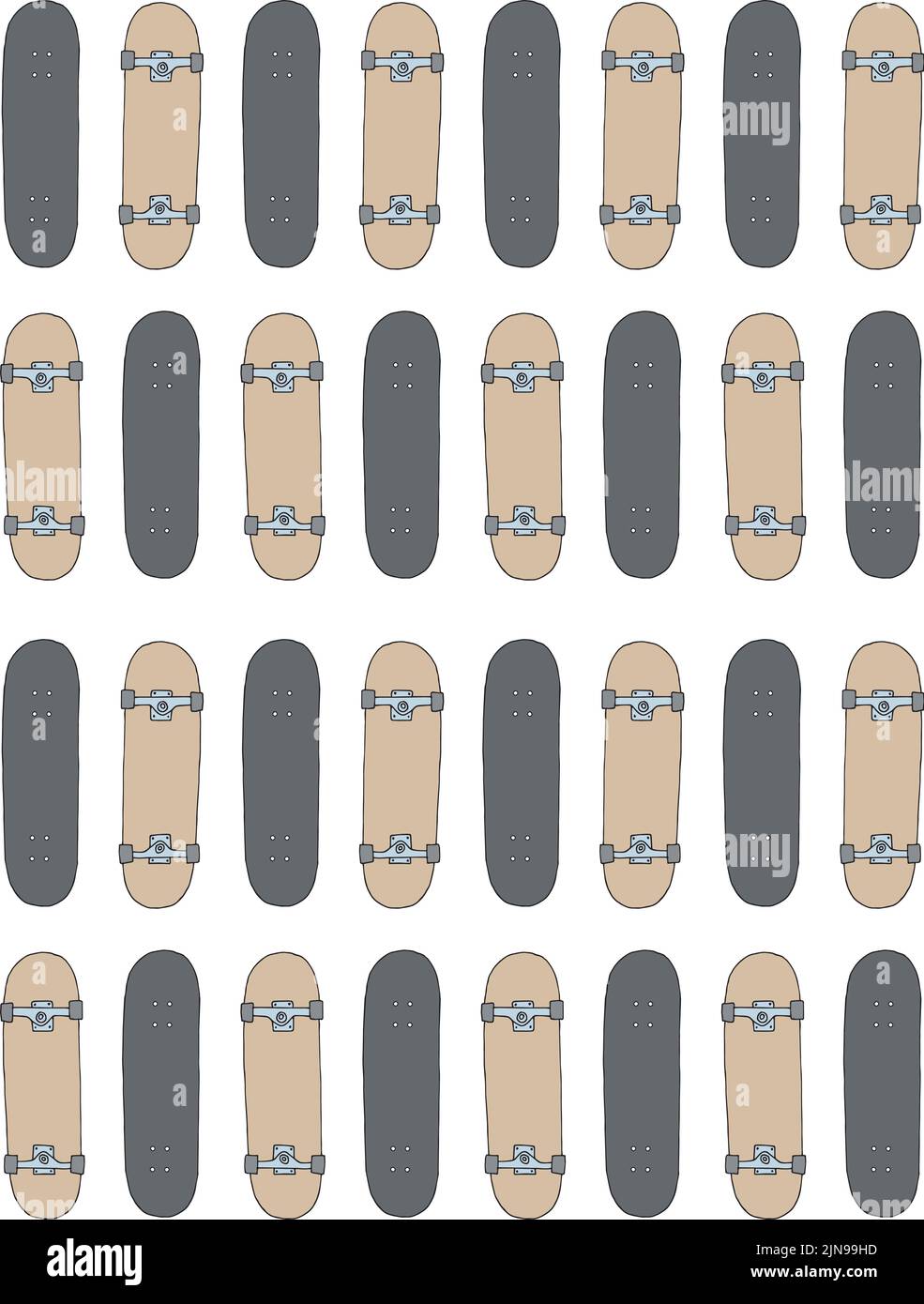 Vector seamless pattern of hand drawn sketch doodle colored skateboard ...