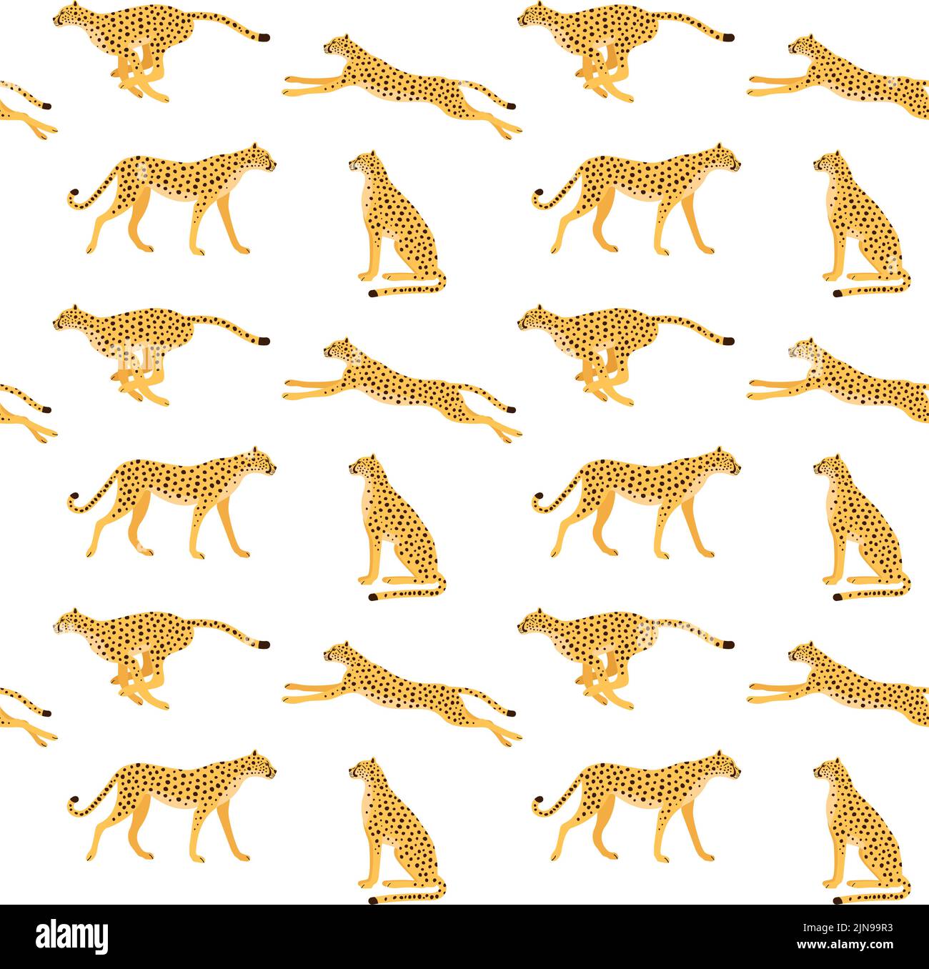 Vector seamless pattern of flat hand drawn cheetah isolated on white ...