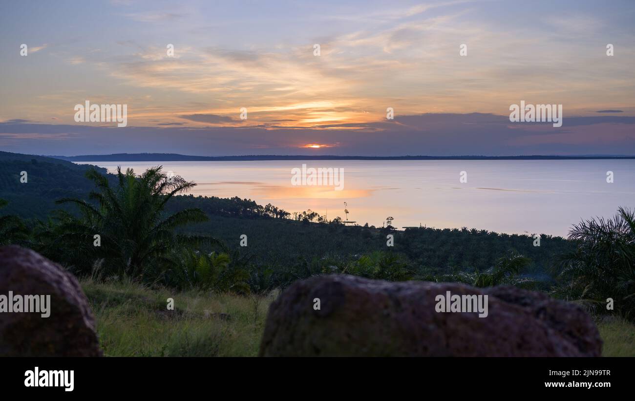 Colorful sunset near Kalangala (Ssese Islands, Uganda) on lake Victoria ...