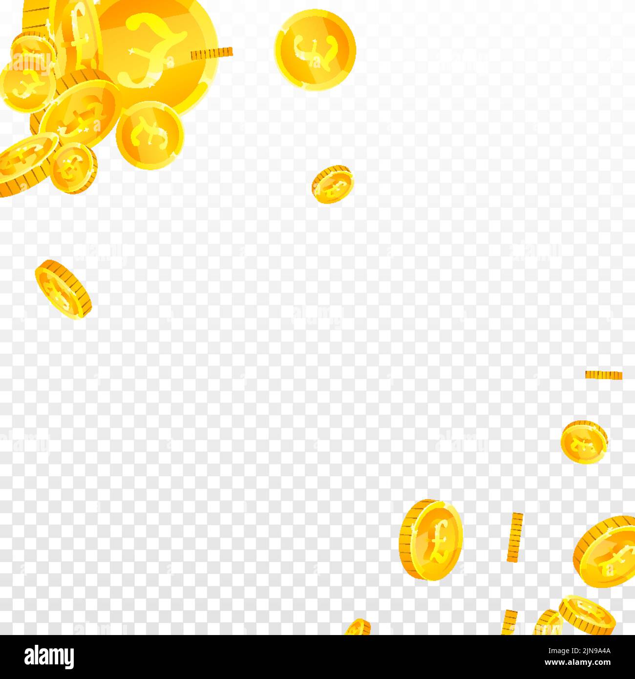 British pound coins falling. Scattered gold GBP coins. United Kingdom ...