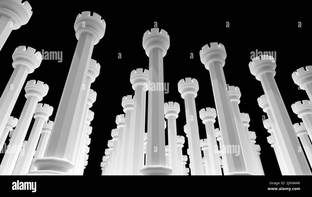 rendered simple-3D scene of a group of pillars in grayscale Stock Photo ...