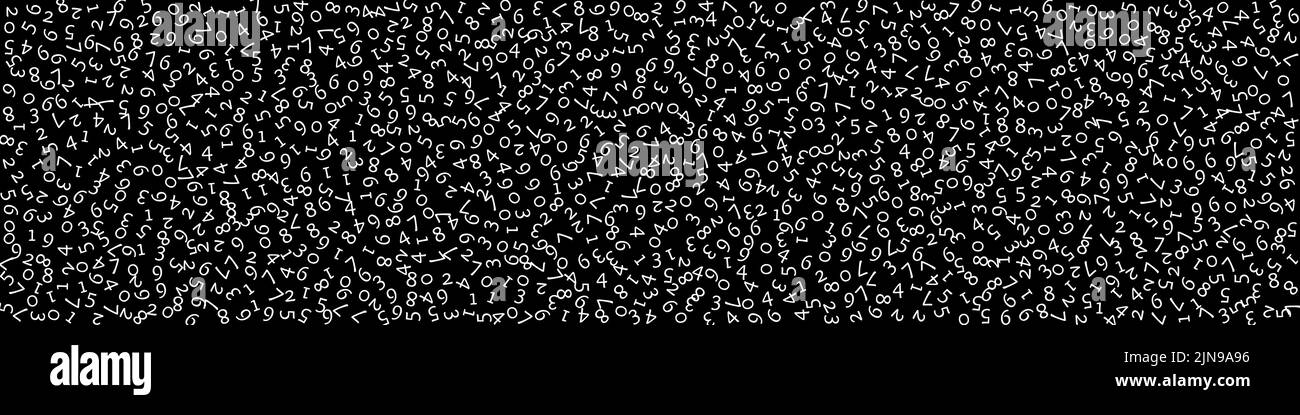 Falling numbers, big data concept. Binary white random flying digits. Delicate futuristic banner ...