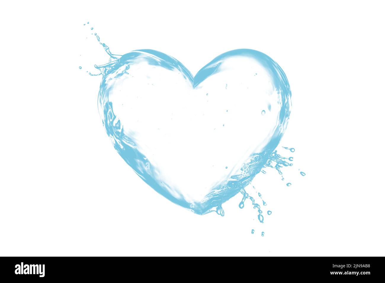 Blue water splash heart shape on a white background with copy space ...