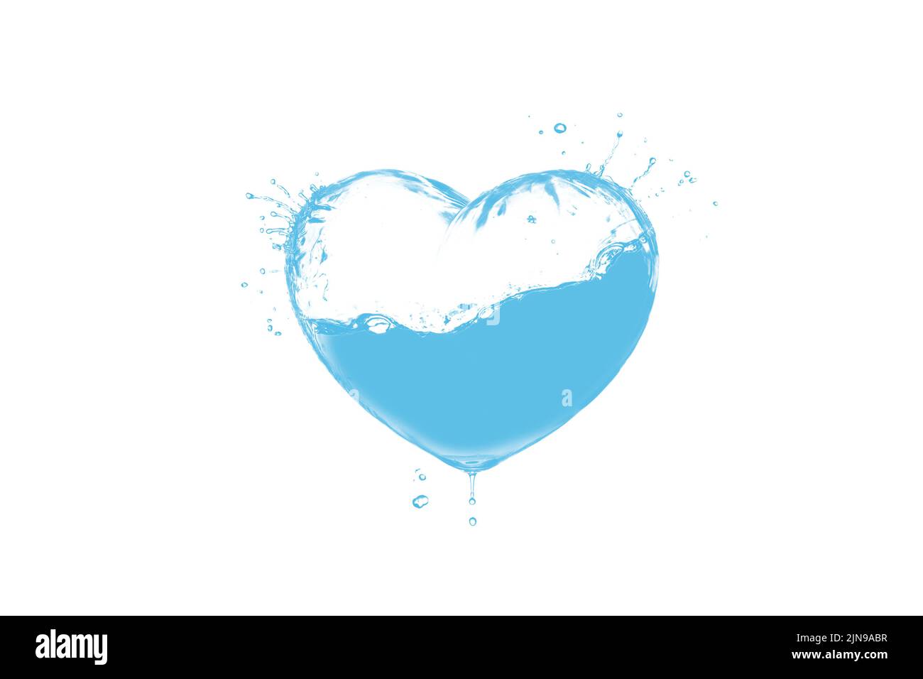 Blue water splash heart shape on a white background with copy space ...