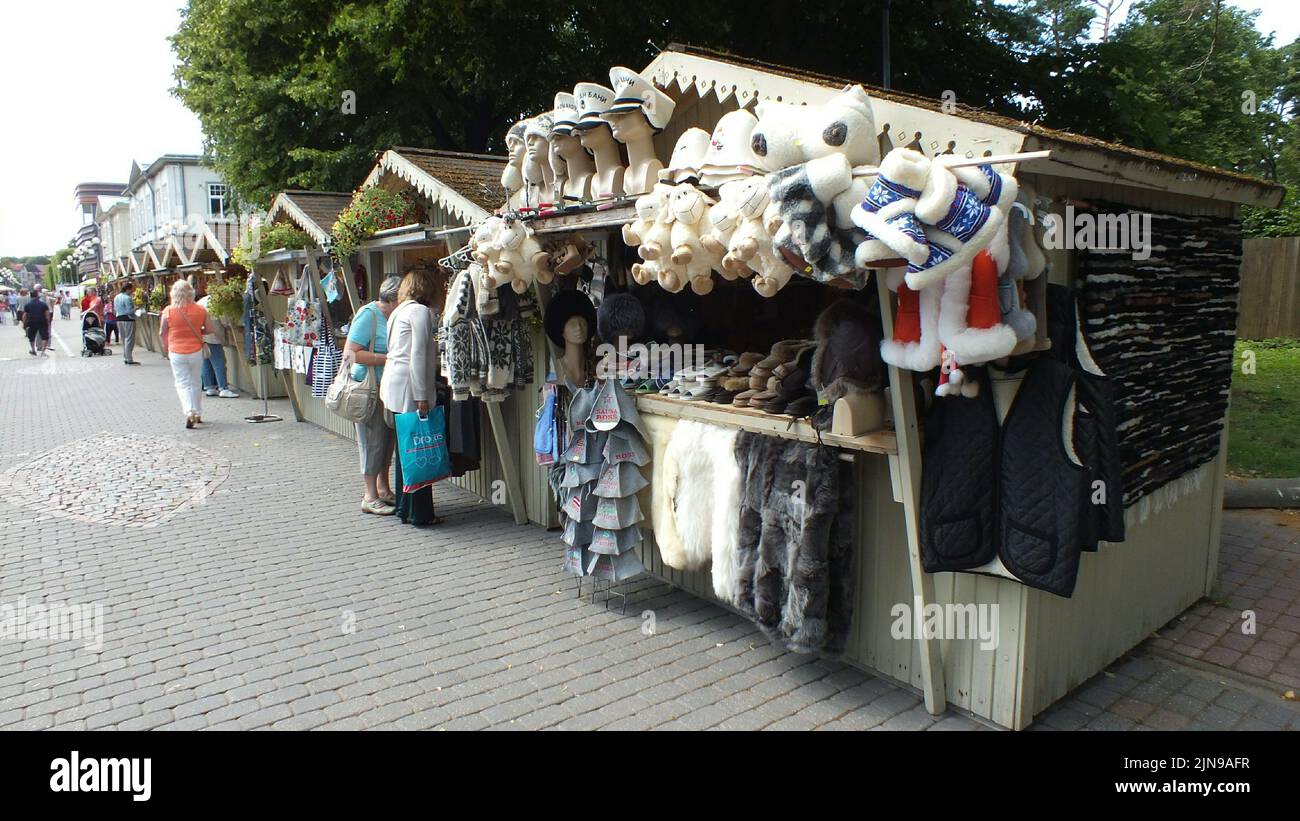 Latvia, Jurmala. Street trading in the resort town of Jurmala. Kiosks ...