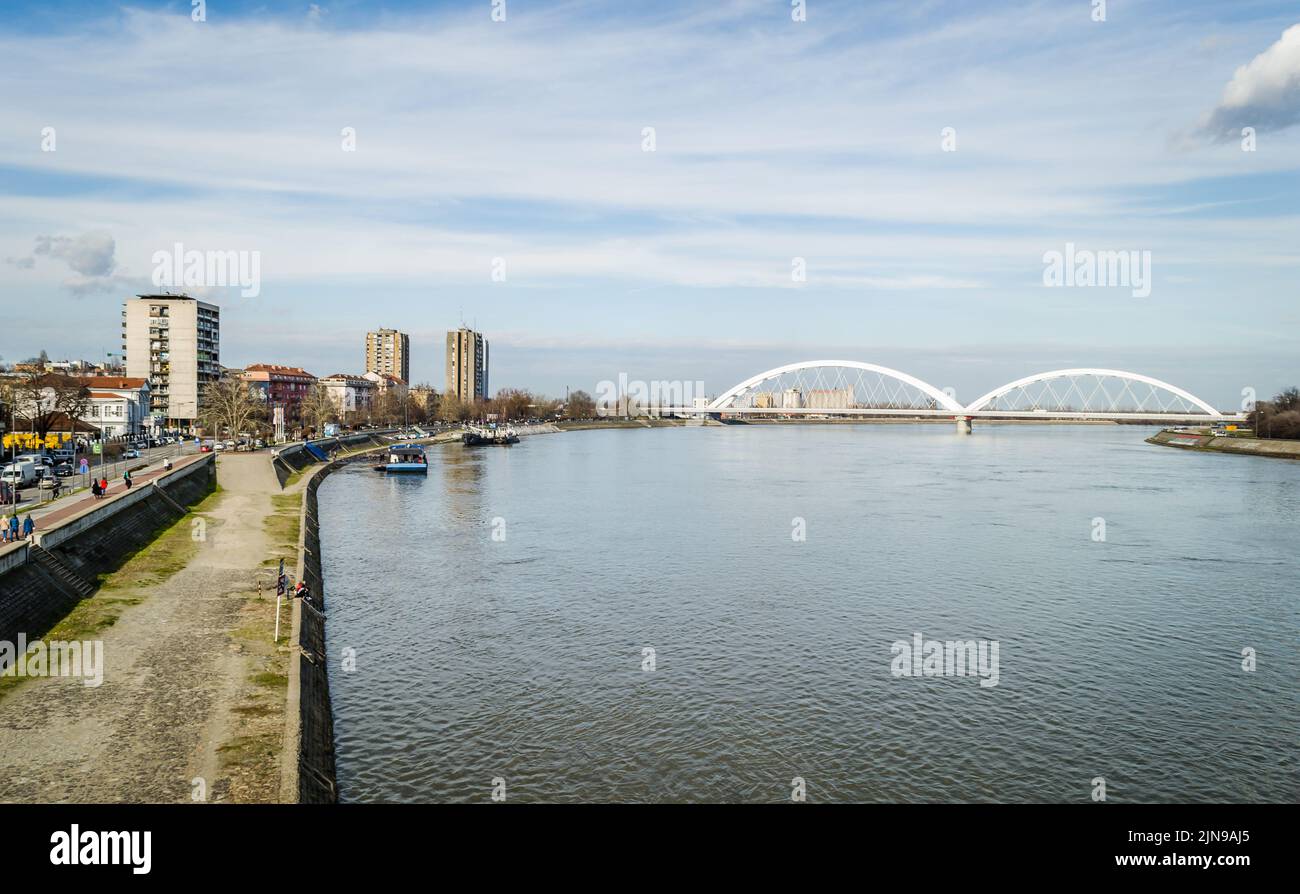 Novi Sad, Serbia. May - 02. 2021. Zezelj bridge on river Danube in Novi ...