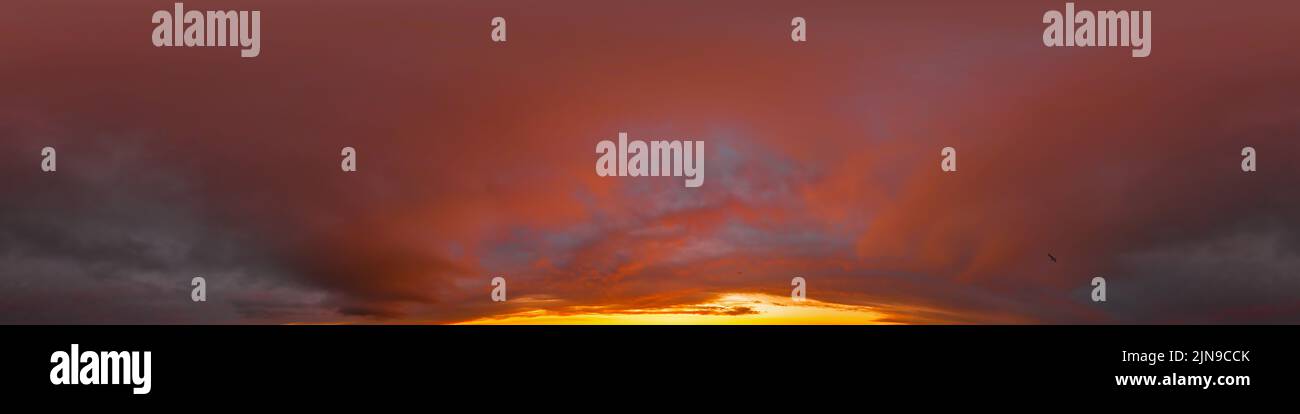 Burning red dramatic overcast dark sunset sky panorama. Hdr seamless ...