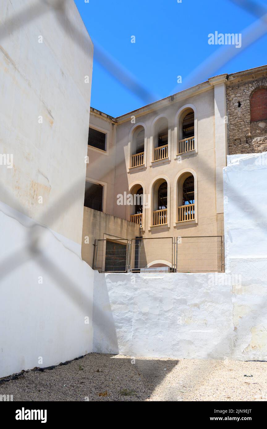 Bullring building exterior architecture. A view of the building framed ...
