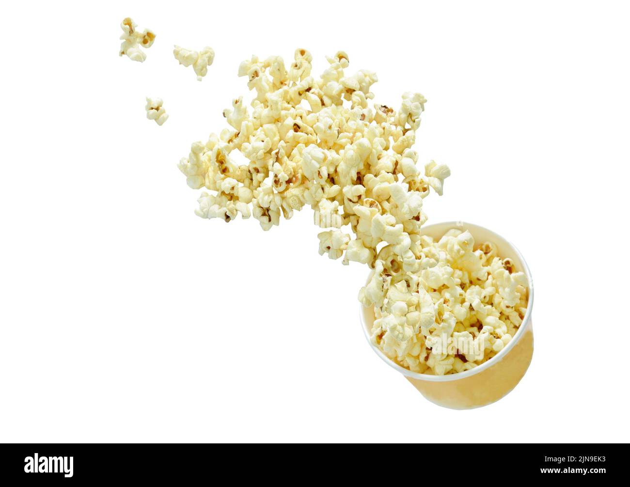 salty popcorn floating from paper bowl in white background Stock Photo ...
