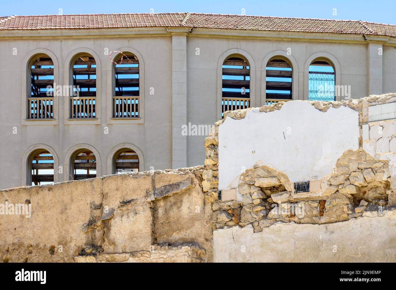 Bullring building exterior architecture. Architectural contrast of the ...