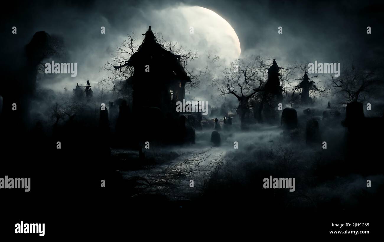 3D illustration of a Halloween concept dark background of a castle and ...