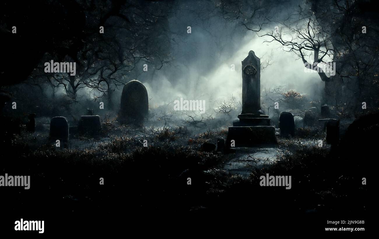 3D illustration of a Halloween concept dark background of a castle and ...