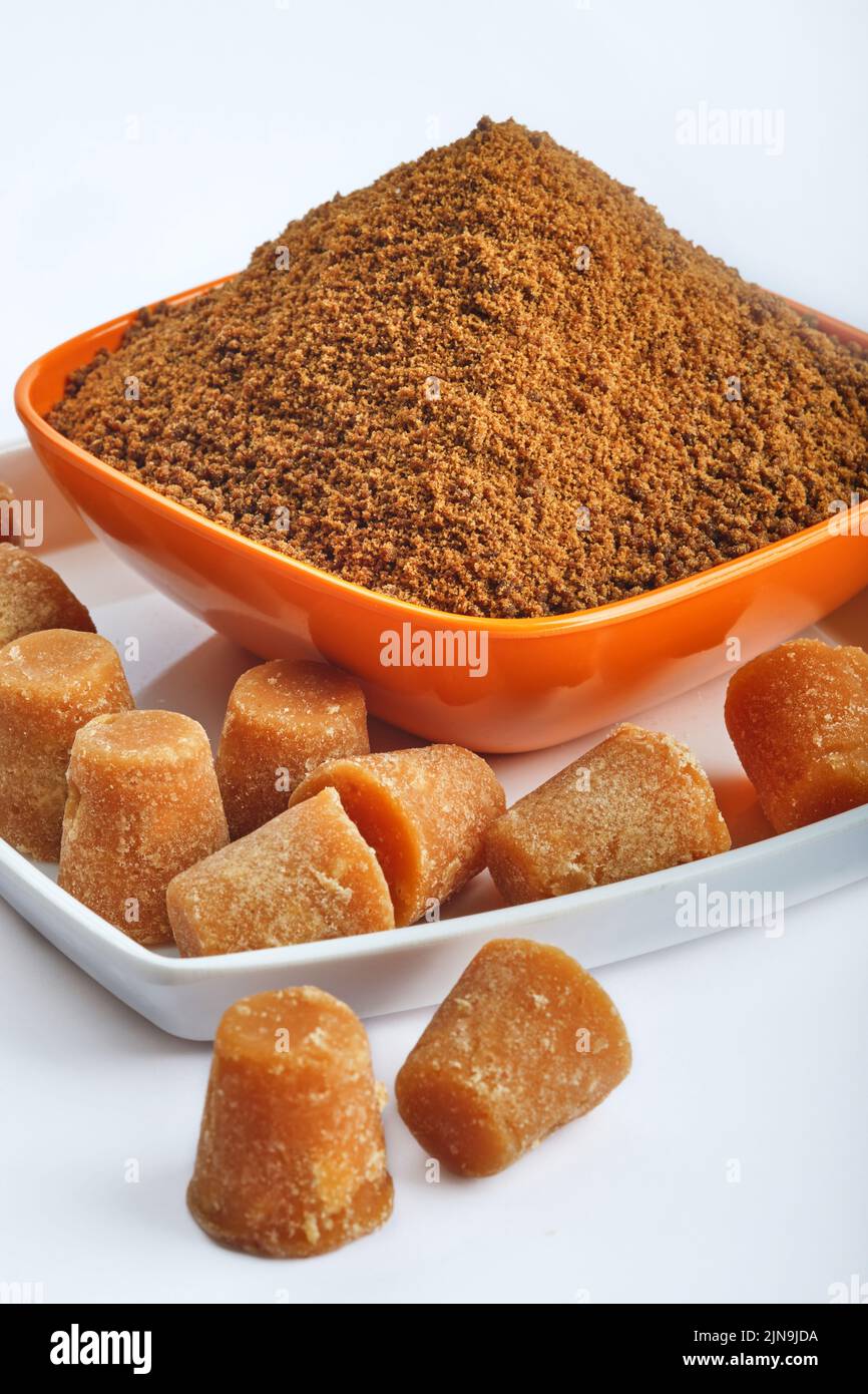 Organic Gur or Jaggery Powder and cubes, Jaggery is used as an ...