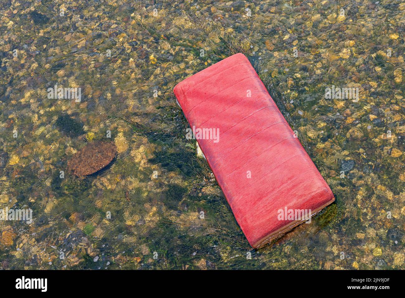 Pink Mattress Drop in Shallow Water Litter Stock Photo - Alamy