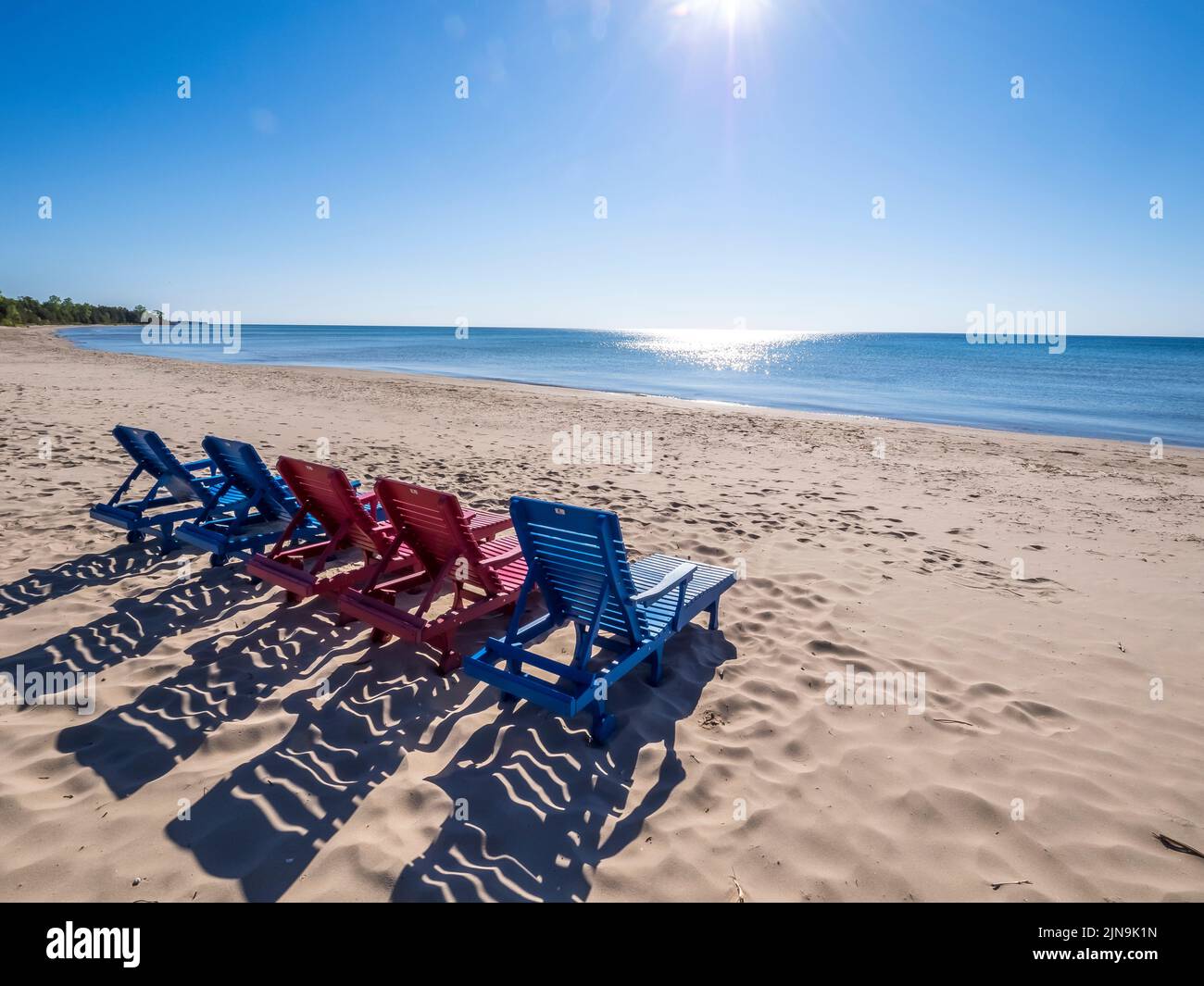 Chairs on Lake Michigan Beach in Village of Jacksonport in Door County ...