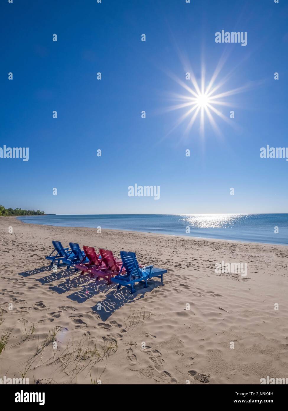 Chairs on Lake Michigan Beach in Village of Jacksonport in Door County ...