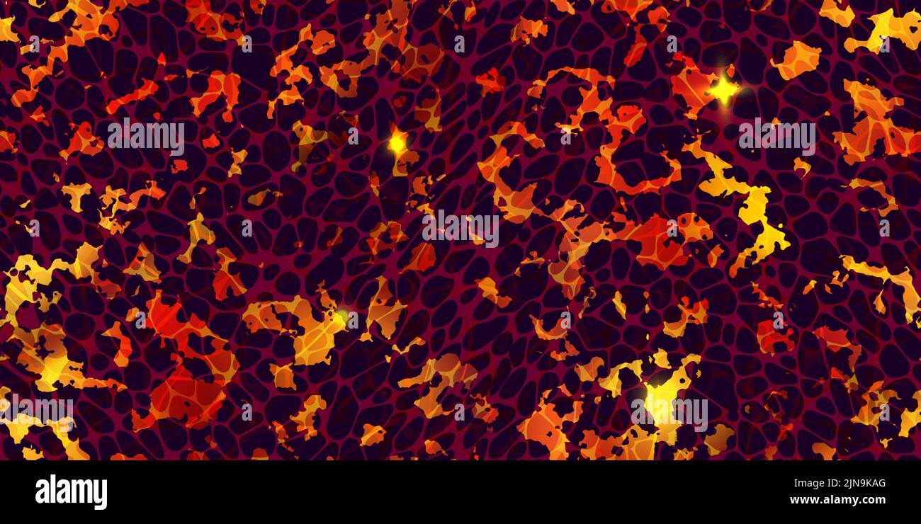 Seamless texture of volcanic lava with molten stones pattern. Hot magma surface top view. Broken ...