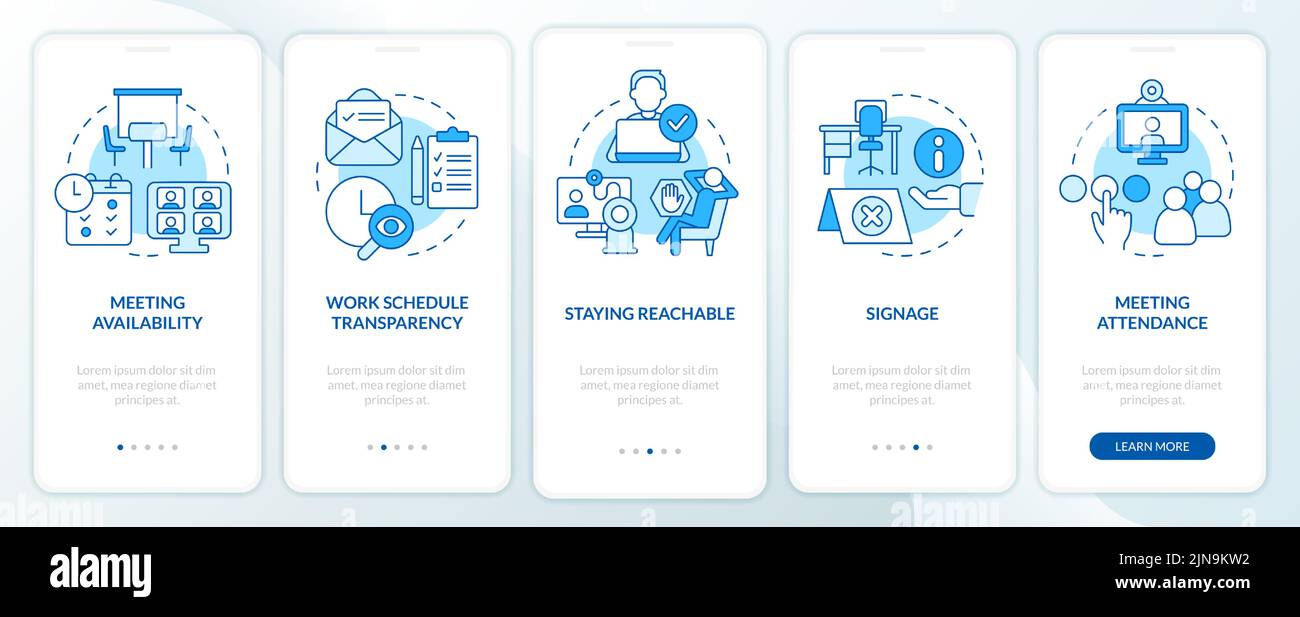 Work locations and schedules blue onboarding mobile app screen Stock ...