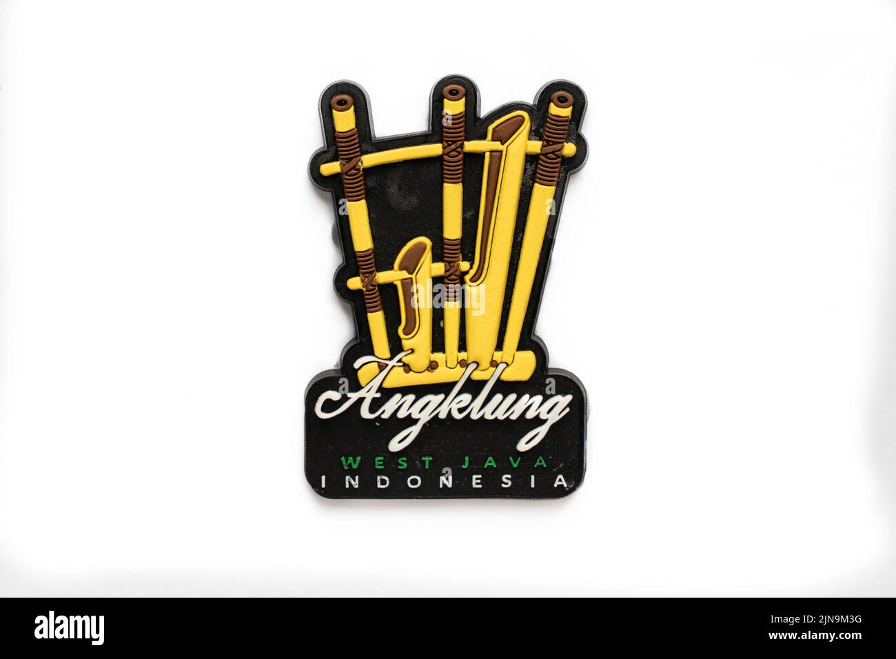 Colorful souvenir fridge magnet from West Java Jakarta isolated on ...