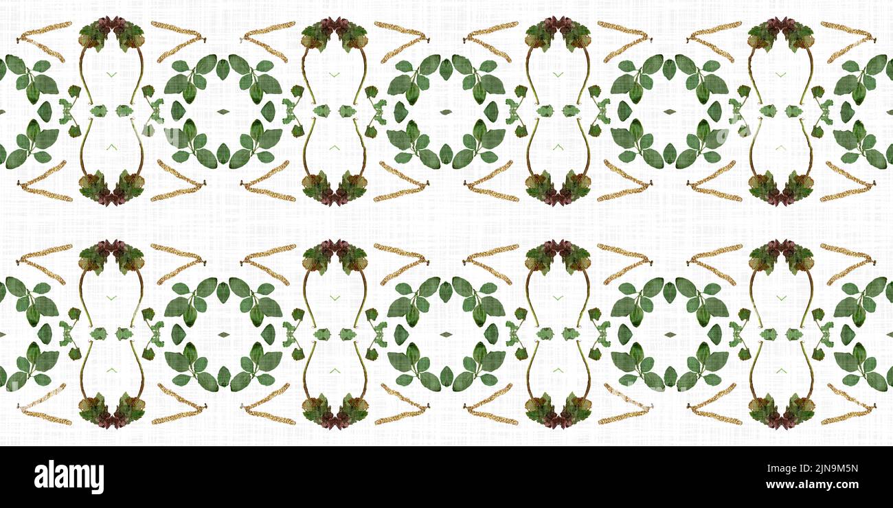 Foliage kaleidoscope seamless border pattern. Trendy optic fresh design ...