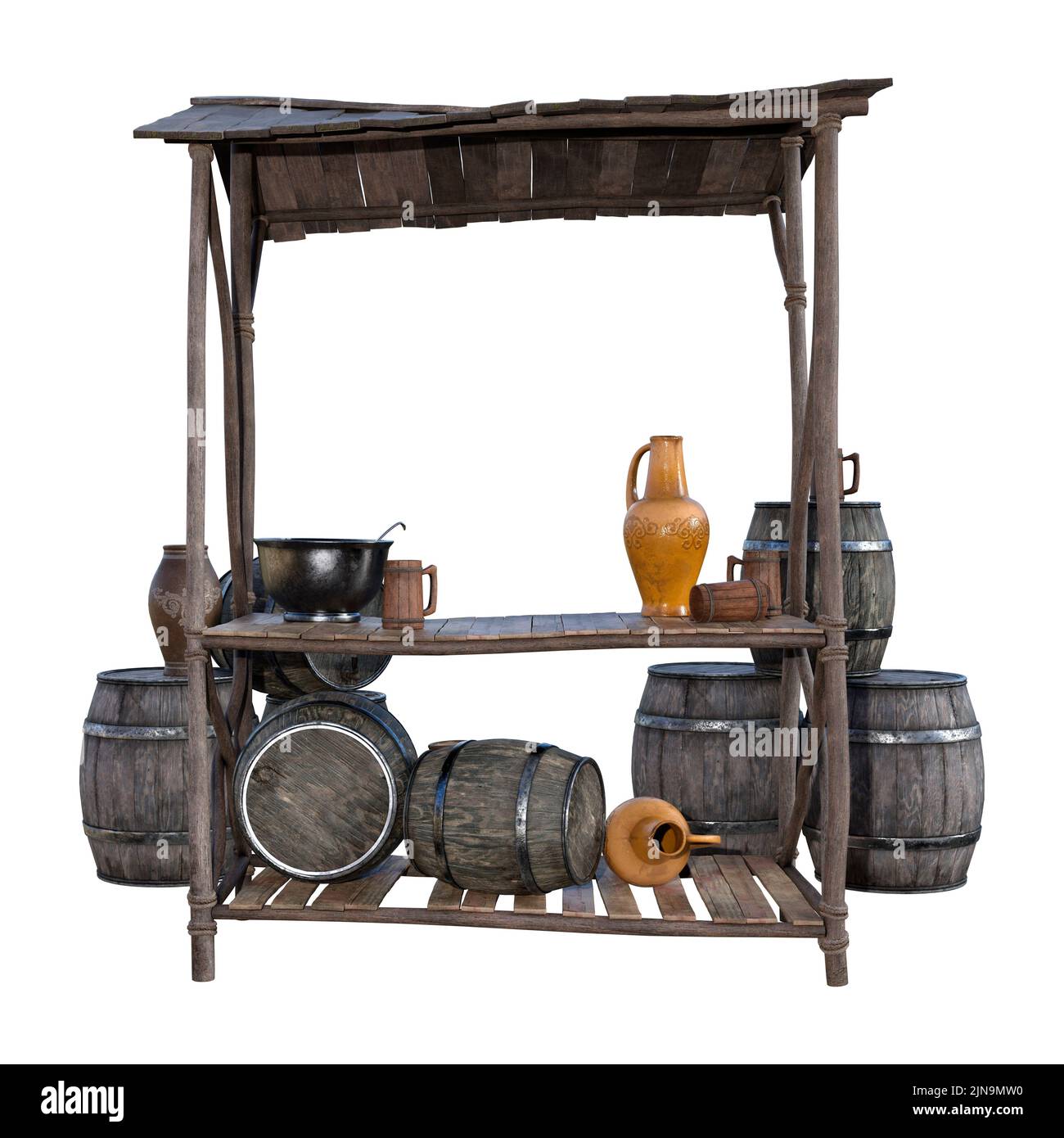 3D rendering of a medieval market stall isolated on white background ...