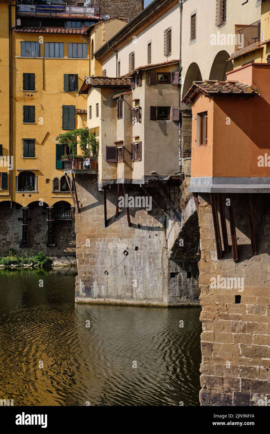 Details of the historic Ponte Vecchio in Florence in Italy. One of the ...