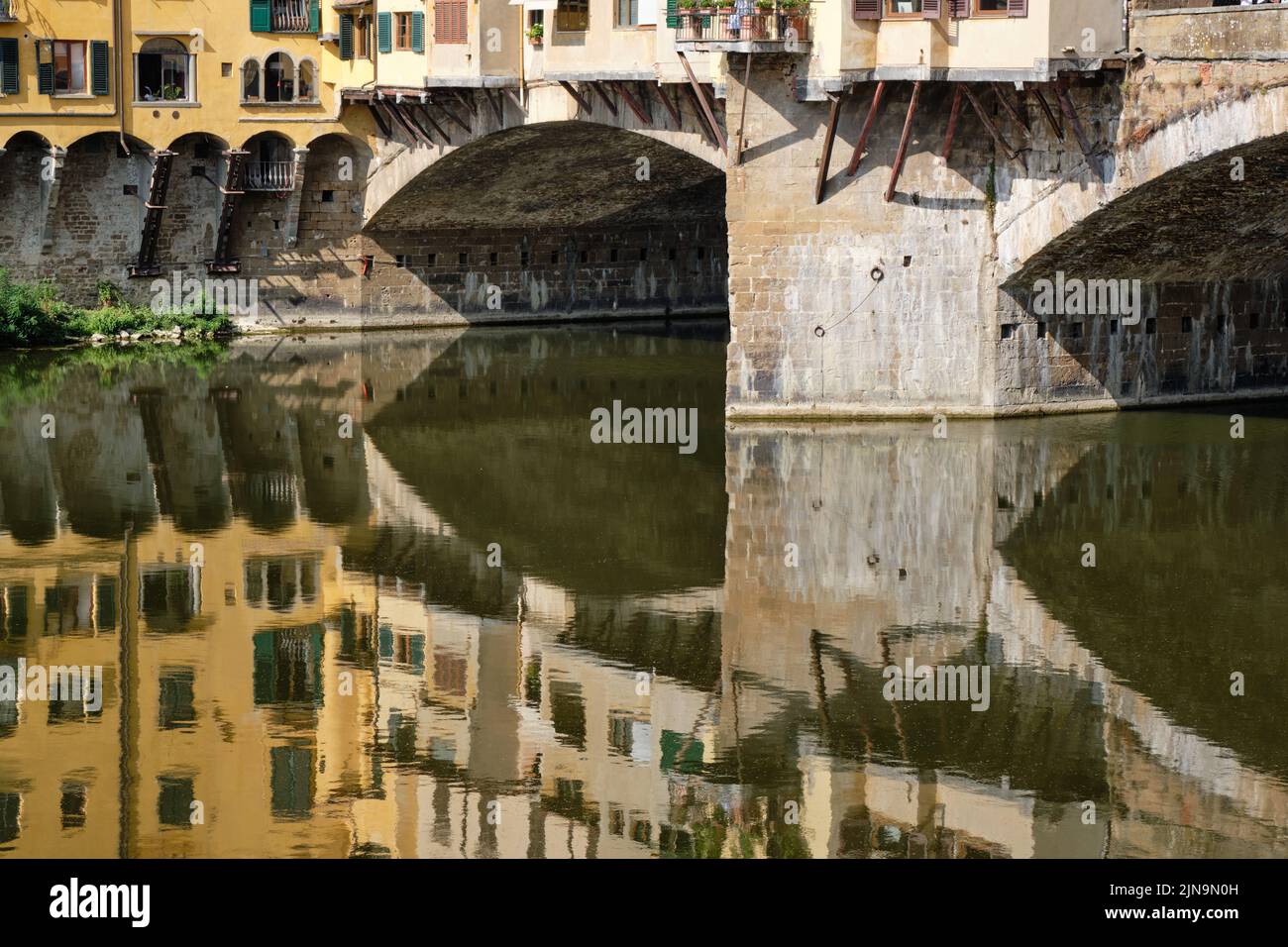 Details of the historic Ponte Vecchio in Florence in Italy. One of the ...
