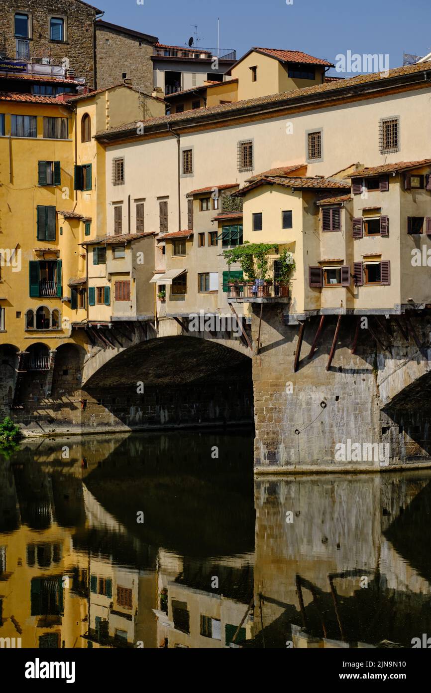 Details of the historic Ponte Vecchio in Florence in Italy. One of the ...