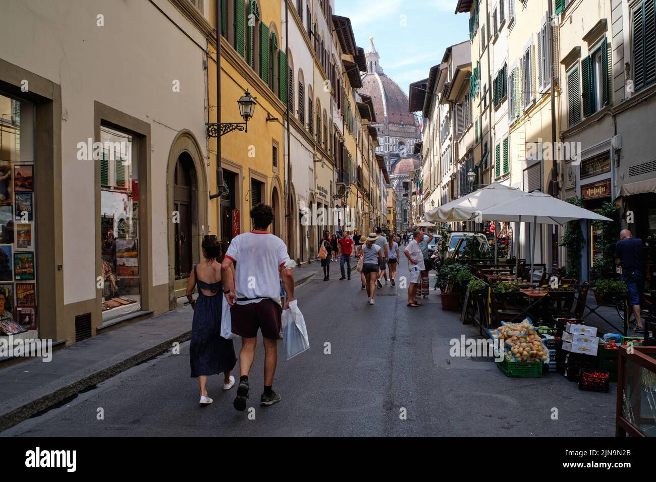 Florence, Italy - July 23 2022:Tourists on the historic streets of the ...