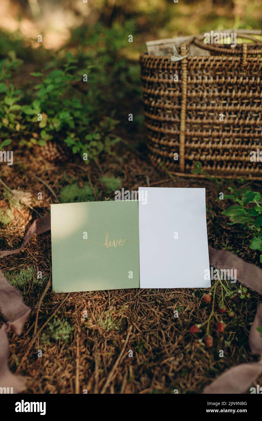 invitation or greeting card mockup on a natural background in the ...