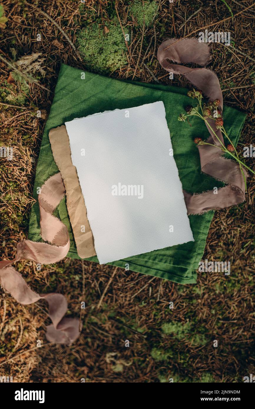 invitation or greeting card mockup on a natural background in the ...