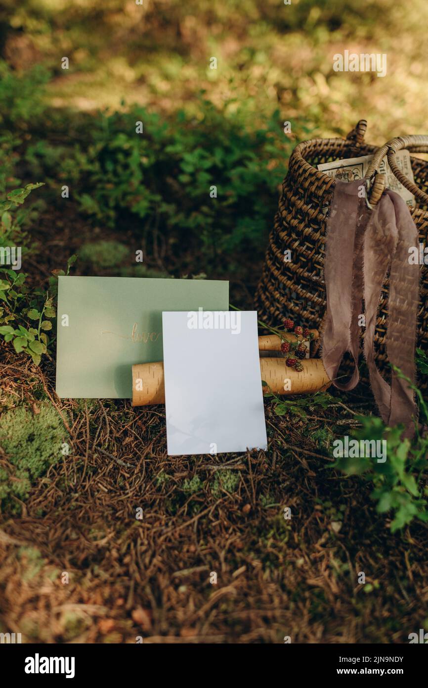 invitation or greeting card mockup on a natural background in the ...