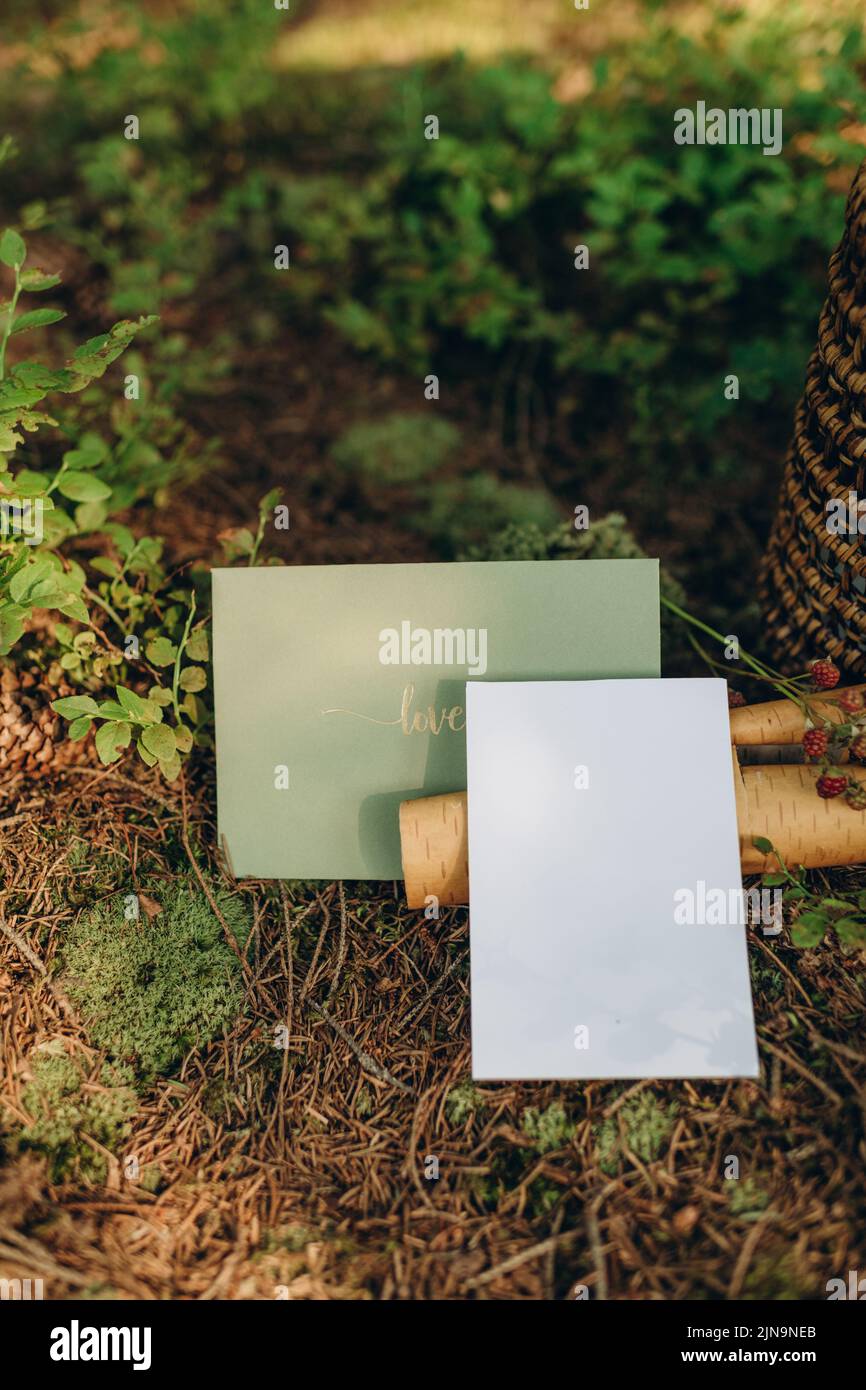 invitation or greeting card mockup on a natural background in the ...