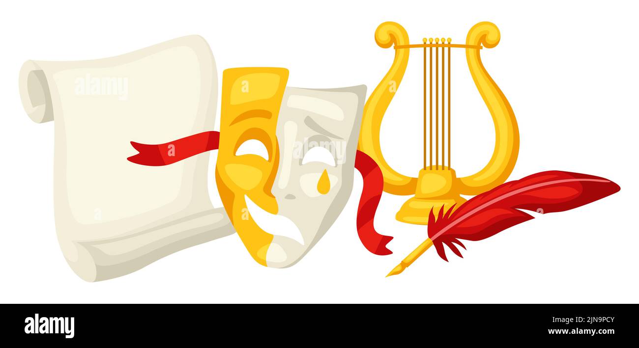 Background with traditional theatre symbols. Illustration for ...